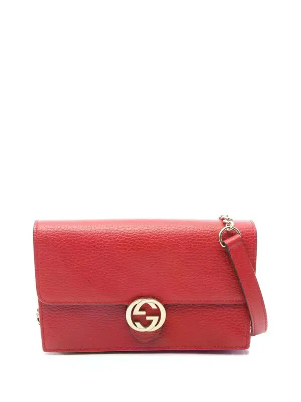 Gucci 2016-2026 Dollar Calfskin Interlocking G Wallet On Chain Crossbody Bag - Red