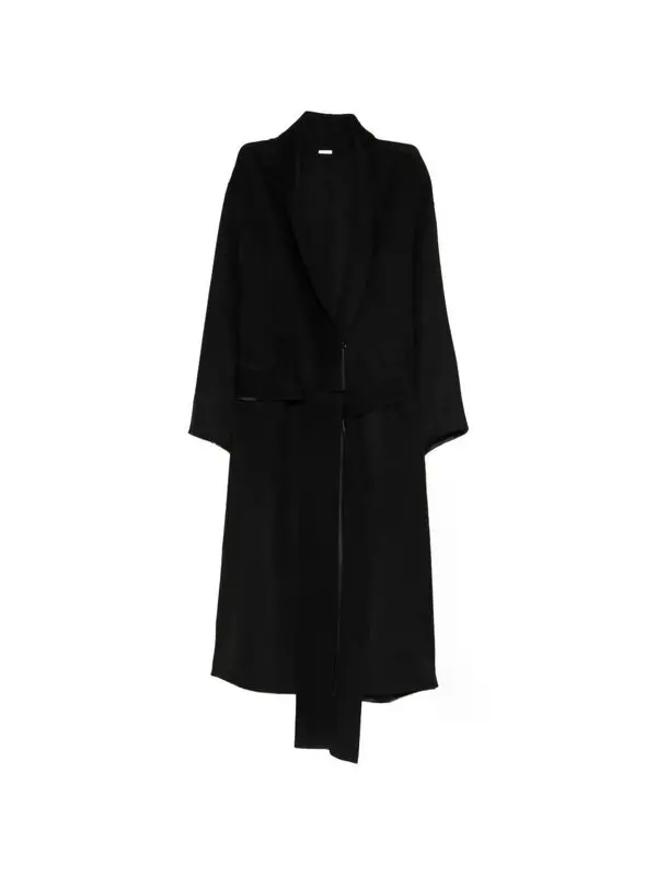 YEAREAST Belted Shawl-lapel Coat - Black