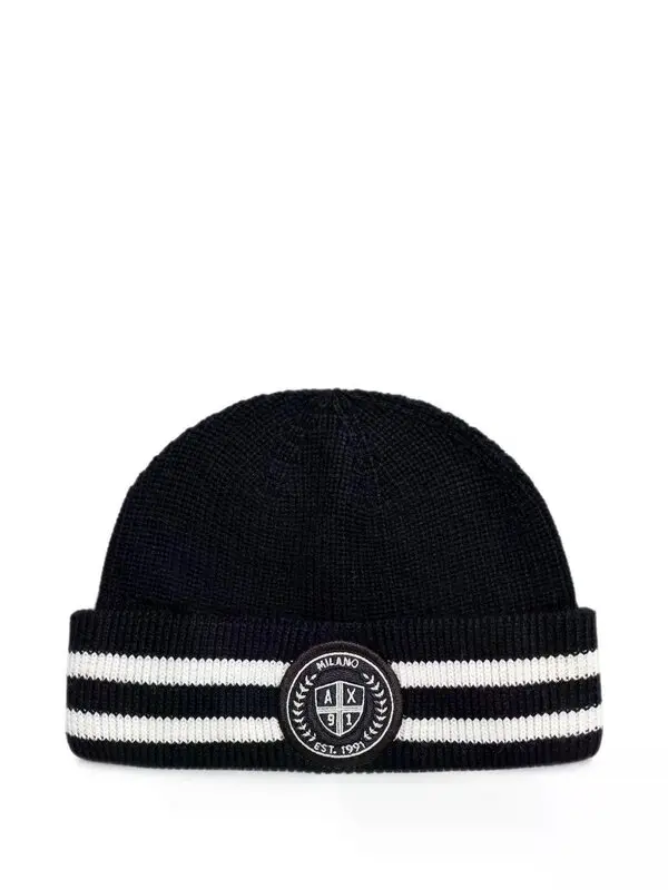 Armani Exchange Logo-patch Striped-pattern Beanie Hat