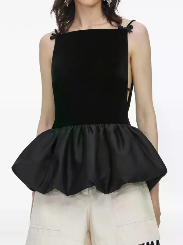 SELF-PORTRAIT Velvet Peplum Top - Black