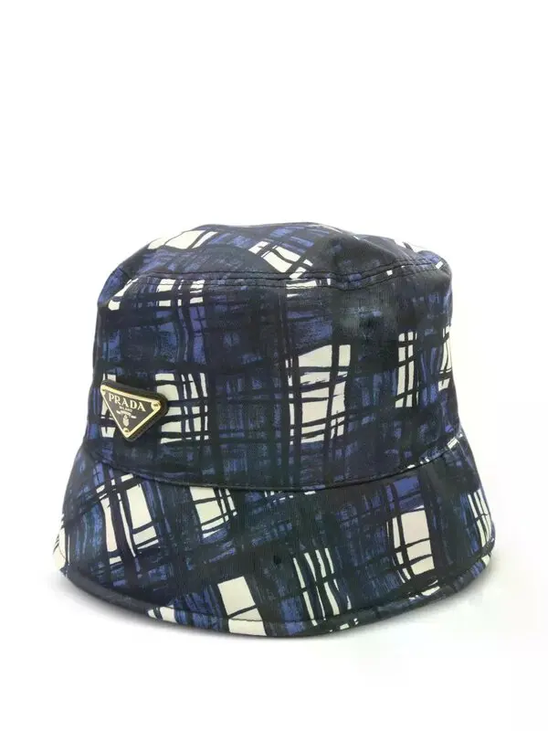 Prada 2010s Re-nylon Plaid Bucket Hat - Blue
