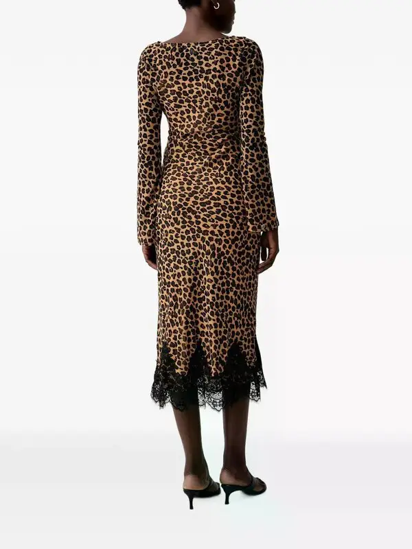NEVER FULLY DRESSED Leopard-print Lace-trim Midi Dress