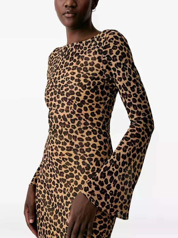 NEVER FULLY DRESSED Leopard-print Lace-trim Midi Dress