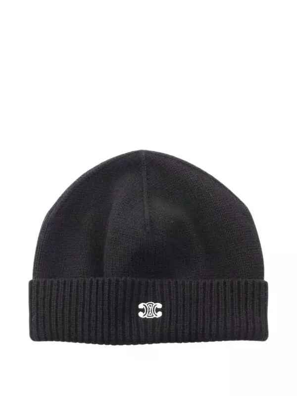 Celine 2010s Triomphe Knit Beanie Hat - Black