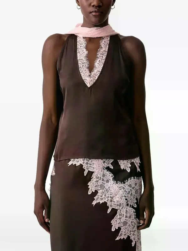 NEVER FULLY DRESSED Lace-trim Scarf-detail Top