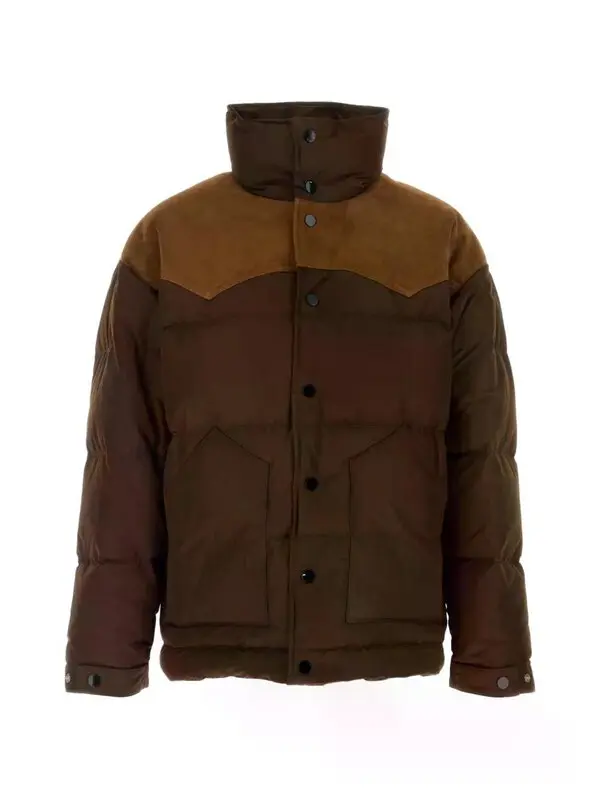 AMI Paris Nylon And Cotton Down Jacket With Leather Panels