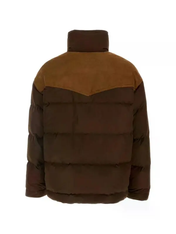 AMI Paris Nylon And Cotton Down Jacket With Leather Panels