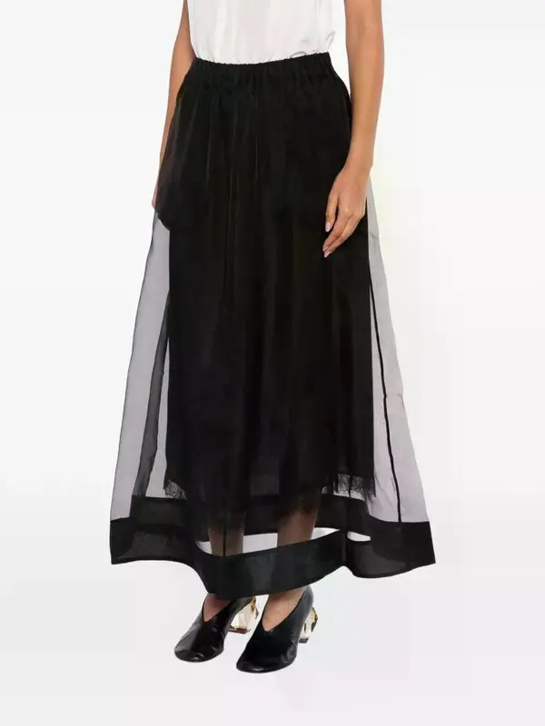YEAREAST Sheer-panel Lace-trim Skirt