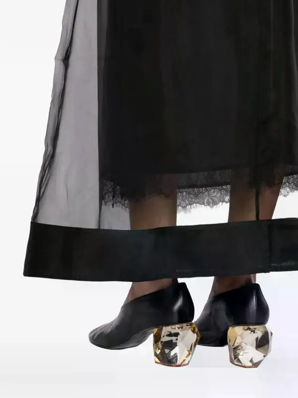 YEAREAST Sheer-panel Lace-trim Skirt