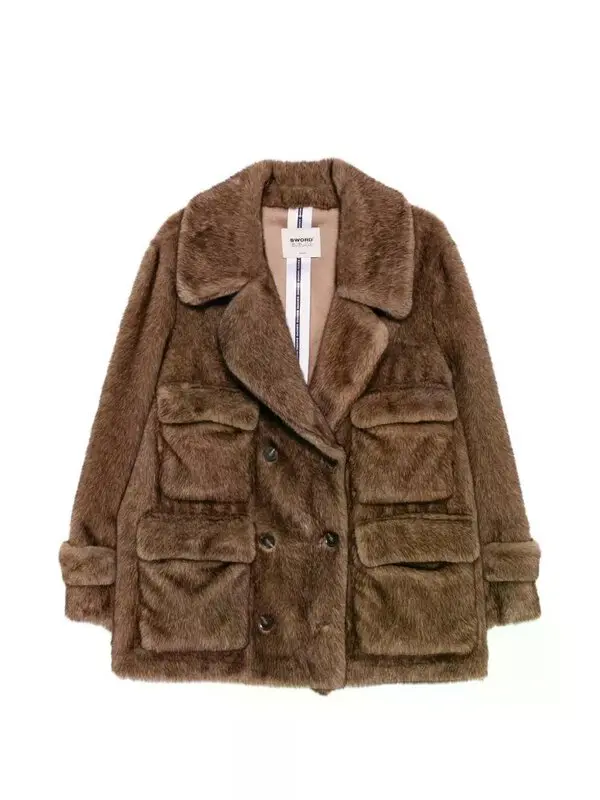 SWORD 6644 Double-breasted Faux-fur Coat