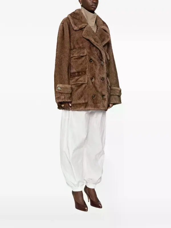 SWORD 6644 Double-breasted Faux-fur Coat