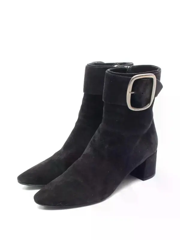 Saint Laurent 2000s Buckled Suede Ankle Boots - Black