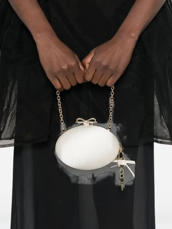SELF-PORTRAIT Oval Satin Mini Clutch With Crystals And Metal Mesh Handle