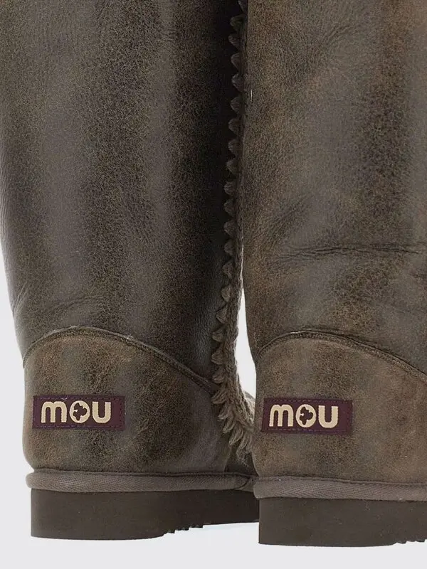 Mou Knee-high Eskimo Boots In Cracked Leather With Crochet Stitching
