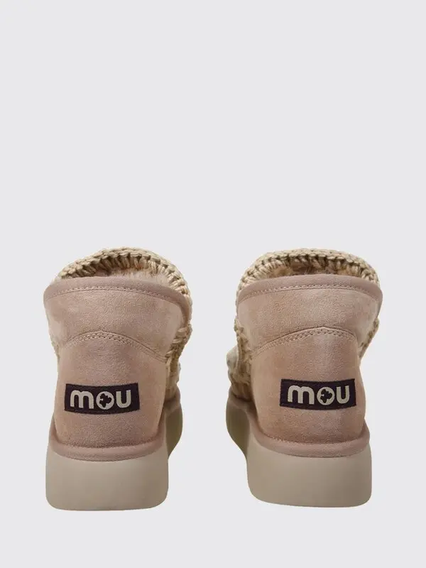Mou Eskimo Bounce Suede Ankle Boots With Embroidery And Crochet Stitching - Beige