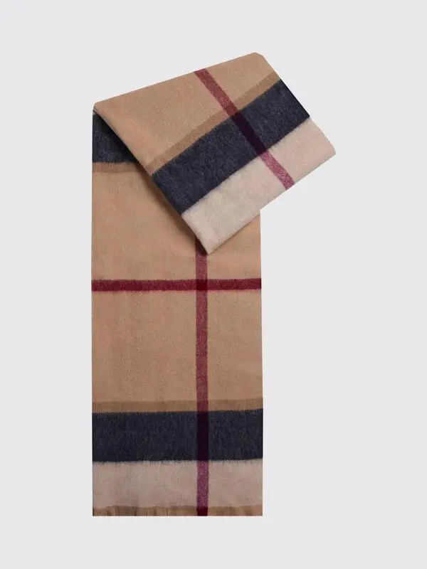 Barbour Tartan Wool Scarf With Fringed Edges - Sand