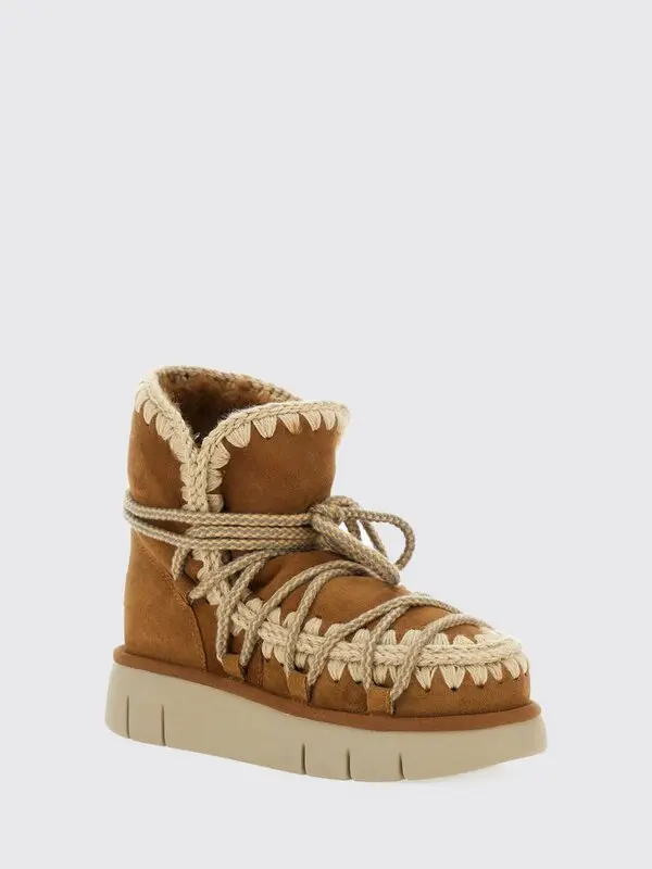 Mou Bounce Suede Ankle Boots With Embroidery And Adjustable Straps