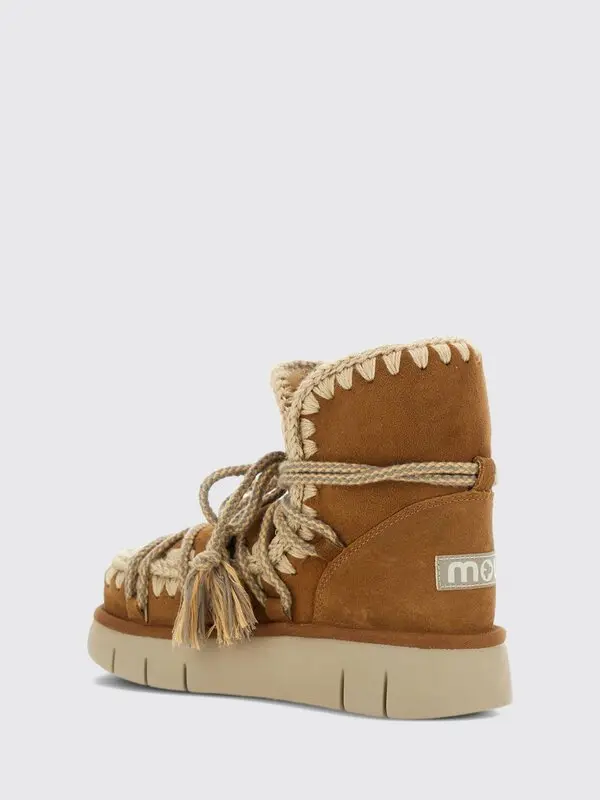 Mou Bounce Suede Ankle Boots With Embroidery And Adjustable Straps