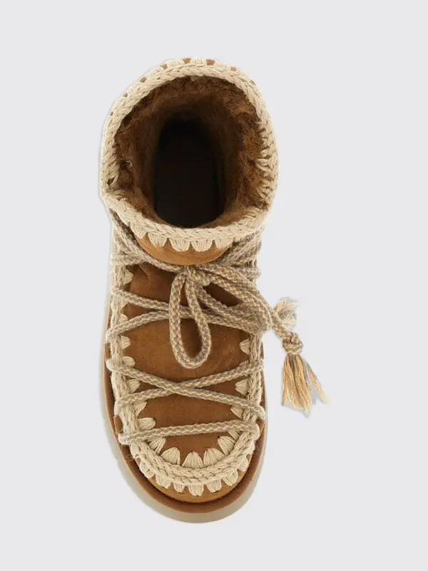 Mou Bounce Suede Ankle Boots With Embroidery And Adjustable Straps