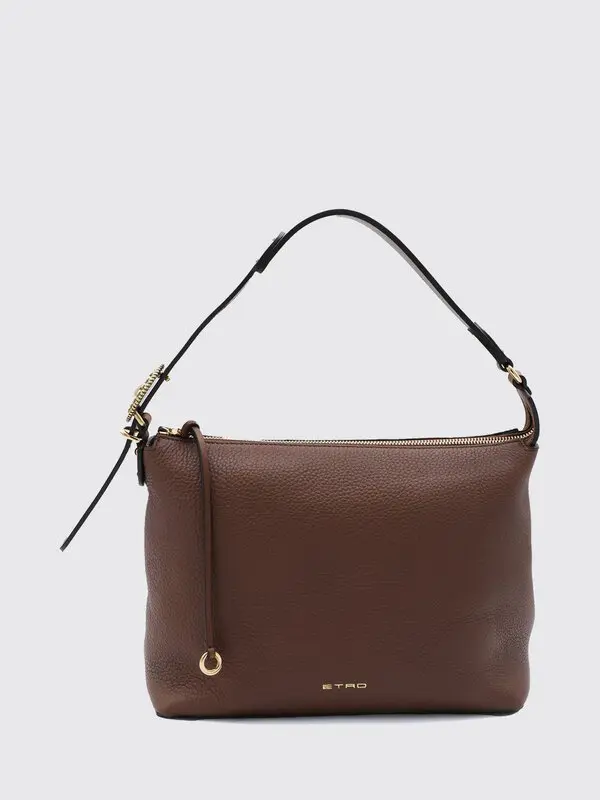 Etro Pebbled Shoulder Bag With Adjustable Handle And Logo Charm - Leather