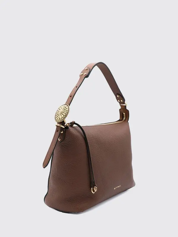 Etro Pebbled Shoulder Bag With Adjustable Handle And Logo Charm - Leather