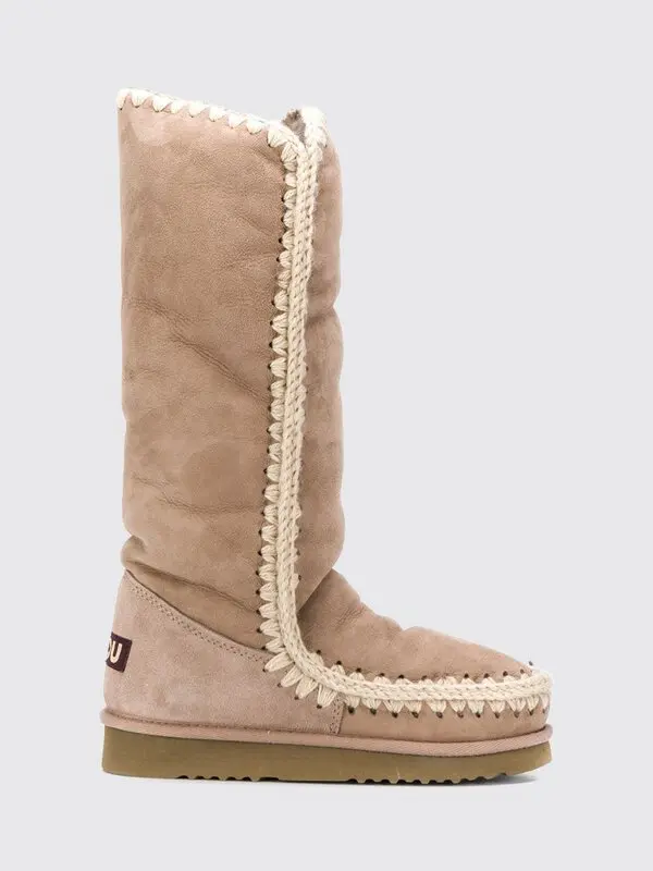 Mou Eskimo Knee-high Boots In Suede With Wool Lining And Contrast Stitching
