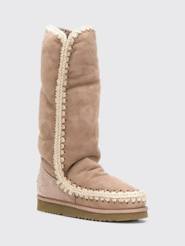 Mou Eskimo Knee-high Boots In Suede With Wool Lining And Contrast Stitching