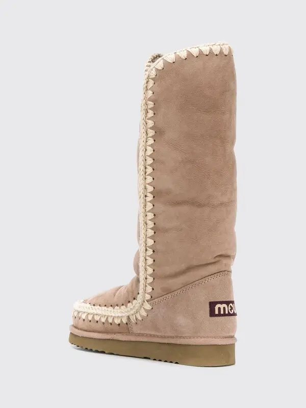 Mou Eskimo Knee-high Boots In Suede With Wool Lining And Contrast Stitching