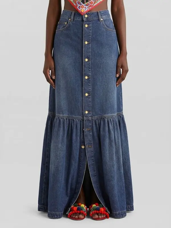 Dolce & Gabbana High-waisted A-line Long Denim Skirt