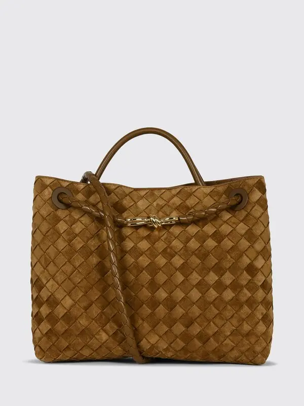 Bottega Veneta Andiamo Handbag In Woven Suede Calfskin - Black