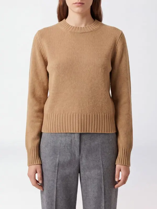 AMI Paris Wool And Cashmere Crew Neck Sweater With Ribbed Trims - Camel