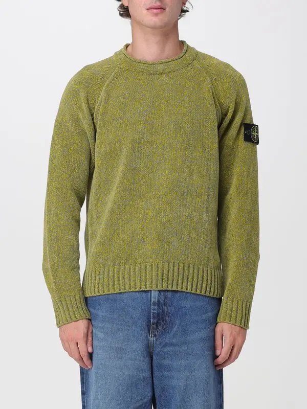 Stone Island Crewneck Cotton Sweater With Compass Logo Patch - Green
