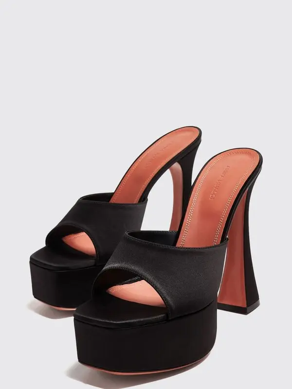 Amina Muaddi Dalida Satin Platform Mules With Spool Heel