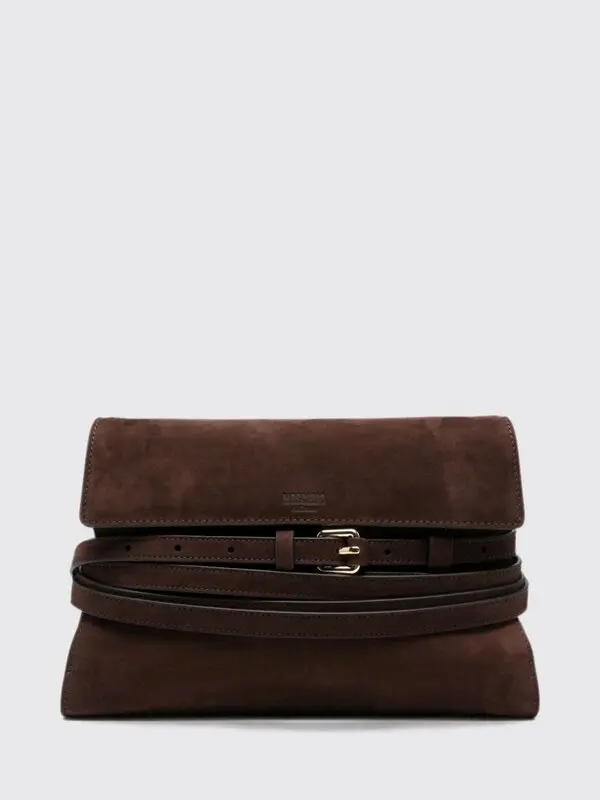 Moschino Suede Clutch With Flared Design And Shoulder Strap