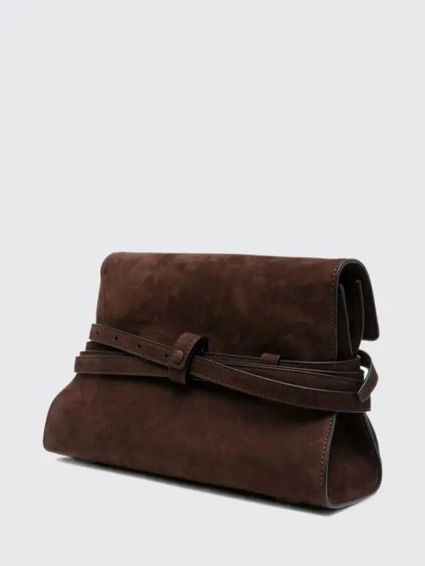Moschino Suede Clutch With Flared Design And Shoulder Strap