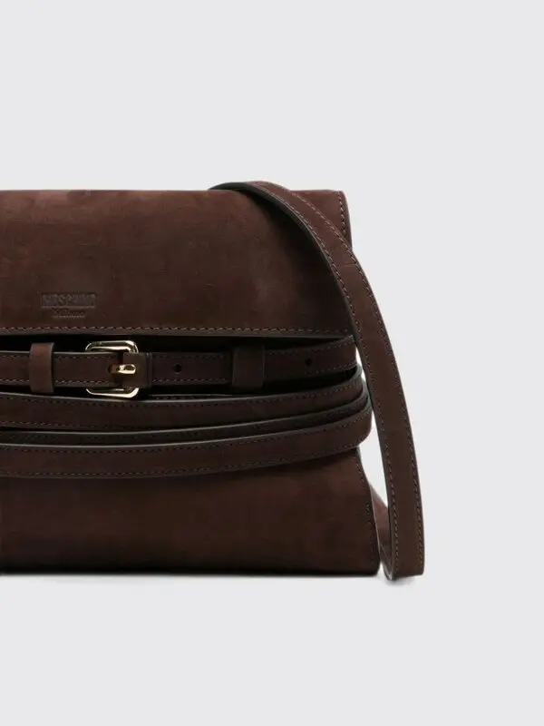 Moschino Suede Clutch With Flared Design And Shoulder Strap