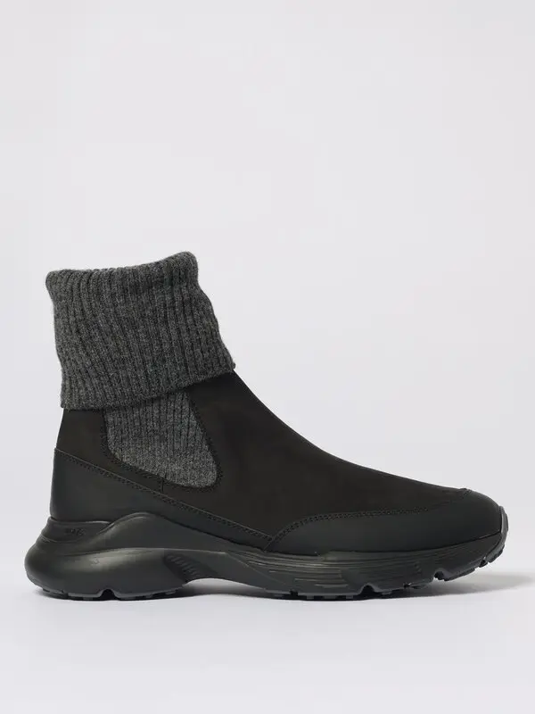 TOD'S Leather And Nubuck Chelsea Ankle Boots With T Timeless Logo And Lug Sole - Black