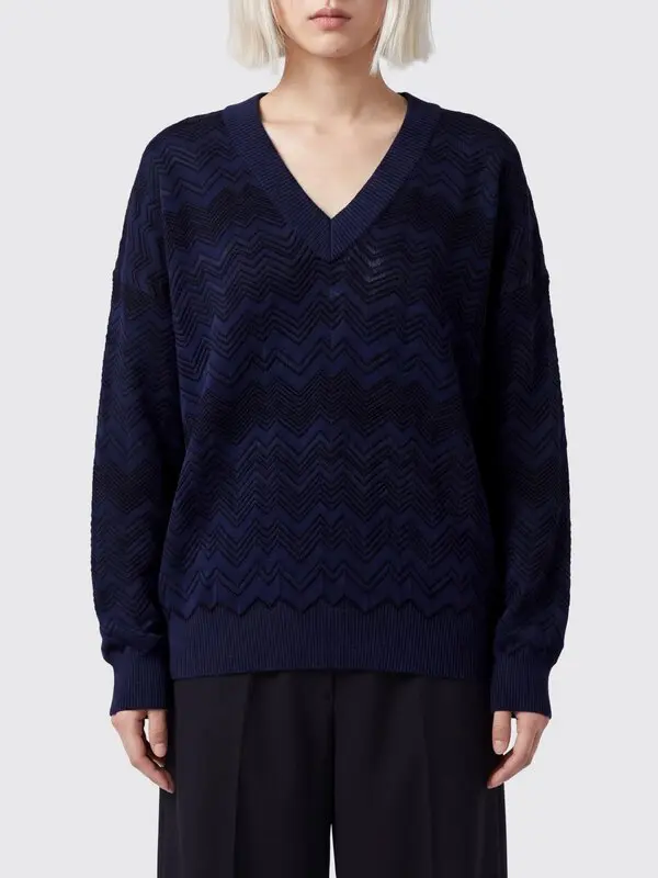 Missoni Relaxed Fit Zig-zag Wool Blend V-neck Sweater