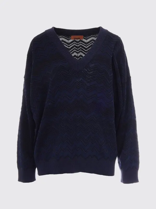 Missoni Relaxed Fit Zig-zag Wool Blend V-neck Sweater