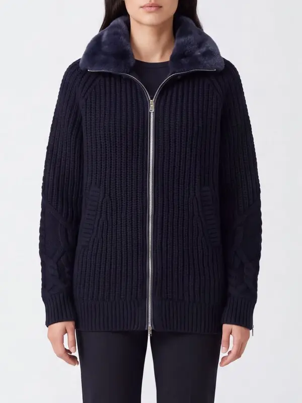 Herno Merino Wool Cardigan With Faux Fur Collar