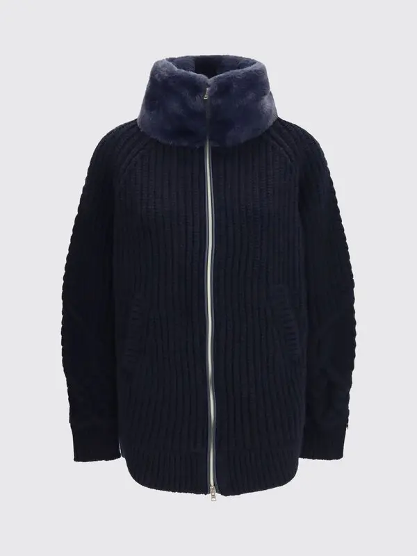 Herno Merino Wool Cardigan With Faux Fur Collar
