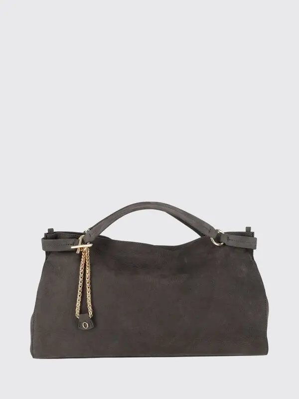 Orciani Virgo Handbag In Nubuck With Double Handle And Logo Charm - Black