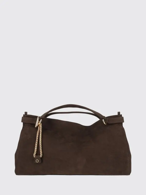 Orciani Virgo Handbag In Nubuck With Double Handle And Logo Charm - Brown