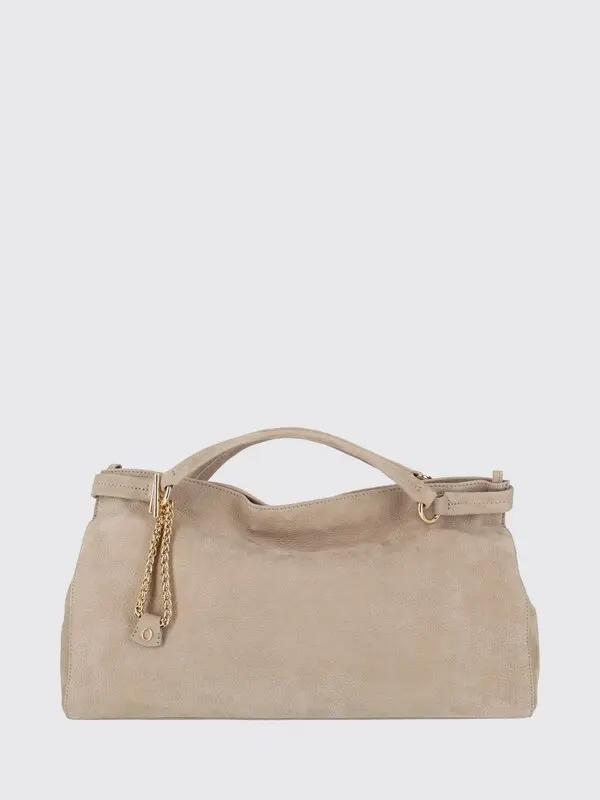 Orciani Virgo Handbag In Nubuck With Double Handle And Logo Charm - Orange