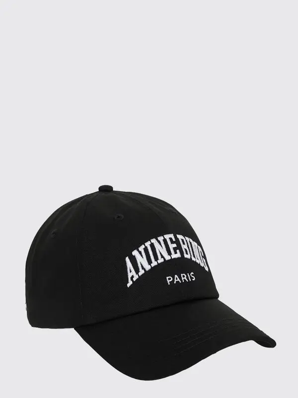 ANINE BING Cotton Baseball Cap With Contrasting Logo And Visor - Black