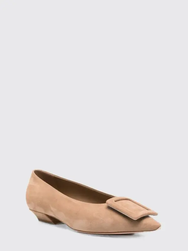 ROGER VIVIER Suede Ballet Flats With Iconic Plaque And Almond Toe