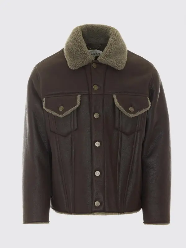 MAISON MARGIELA Lambskin Leather Jacket With Fur Collar And Four Stitches Logo