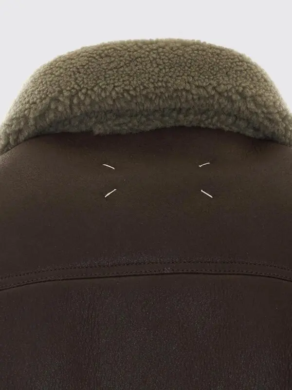 MAISON MARGIELA Lambskin Leather Jacket With Fur Collar And Four Stitches Logo