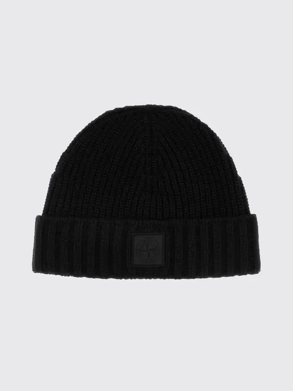 Stone Island Pure Cashmere Beanie Hat With Cuffed Hem And Logo Patch - Black