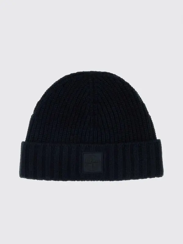Stone Island Pure Cashmere Beanie Hat With Cuffed Hem And Logo Patch - Navy